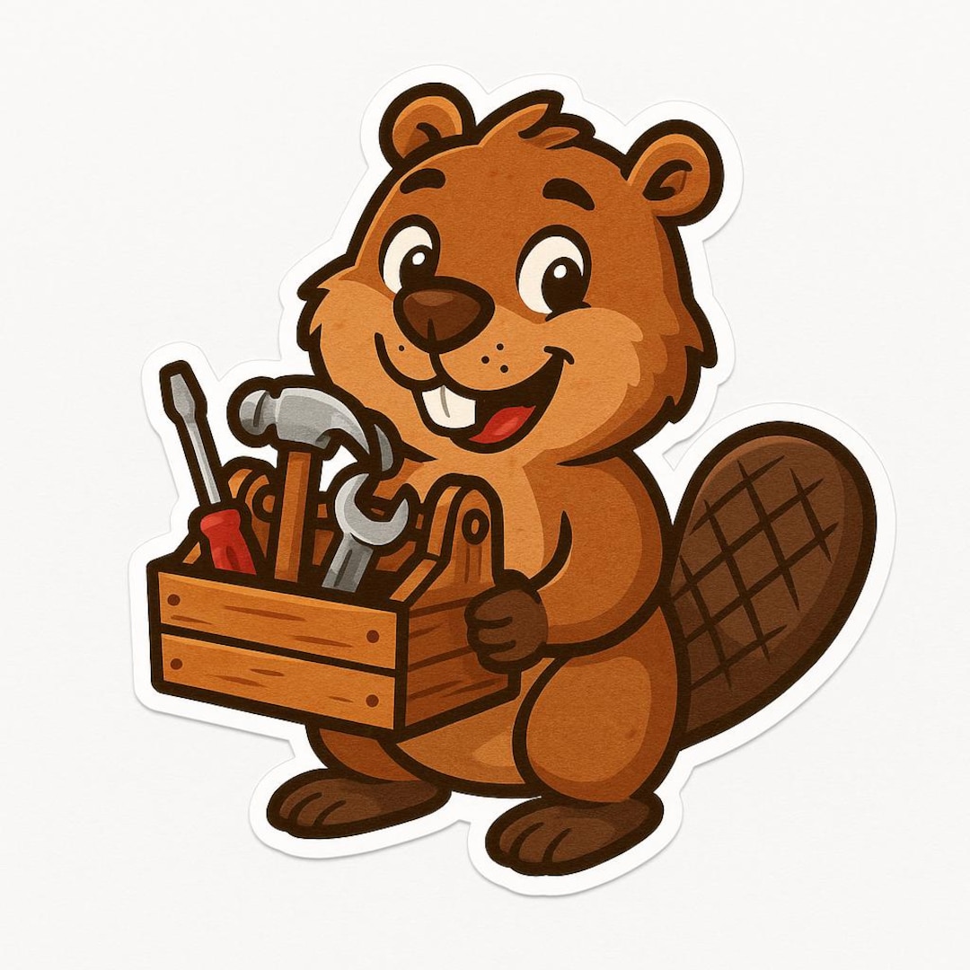 Beaver With Toolbox Sticker – Funny Car Sticker – Weatherproof, Crafty ...