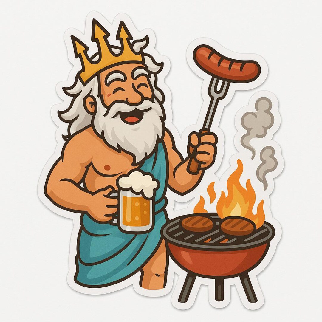 Poseidon Grilling Sticker – Funny Car Sticker – Weatherproof, Divine ...