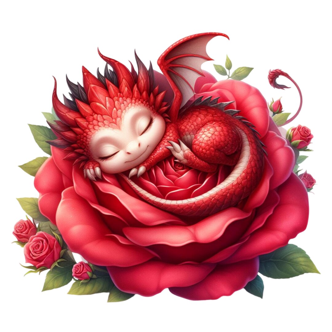 Baby Dragon in Bloom Sticker Set 9×9 Cm Watercolor Fantasy Dragon ...