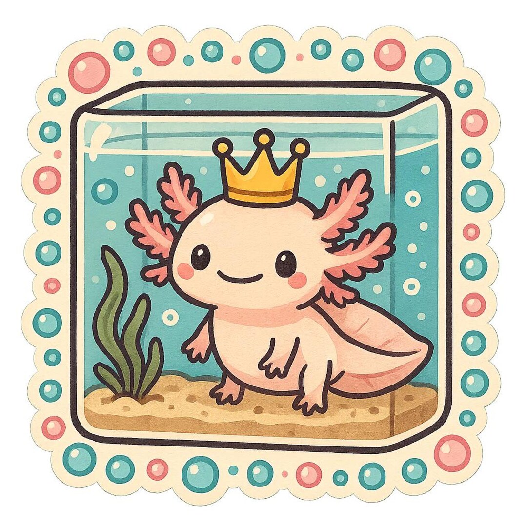 Axolotl Sticker With Crown in Aquarium Cute Comic Sticker for Animal ...