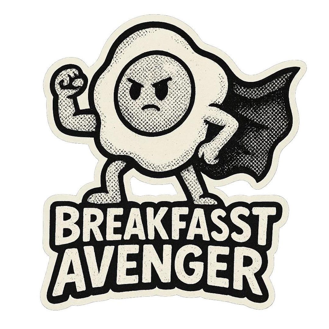 Fried Egg With Cape – Saying “breakfast Avenger” – Funny Cartoon ...