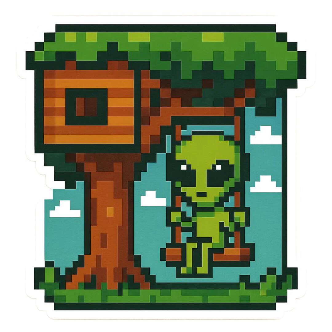 Alien on a Swing in a Treehouse Sticker – Funny Car Sticker ...