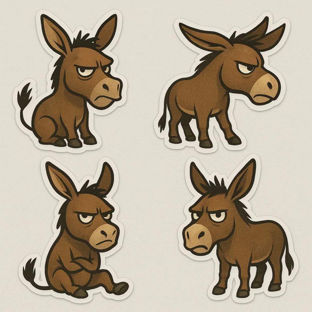 Stubborn Donkey Sticker Set of 4 Funny Comic Stickers for Laptop Car ...