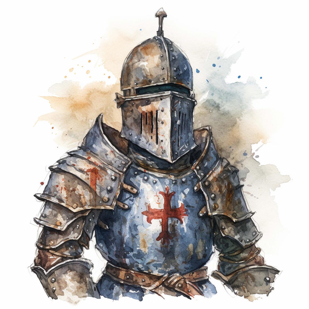 2X Medieval Knight Sticker Watercolor Sticker With Armor and Sword Wall ...