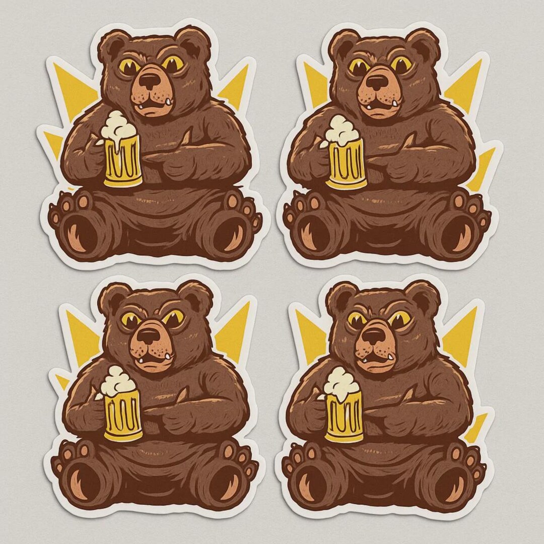 Beer Drinking Bear Sticker Set With Saying Gesture Funny Sticker for ...
