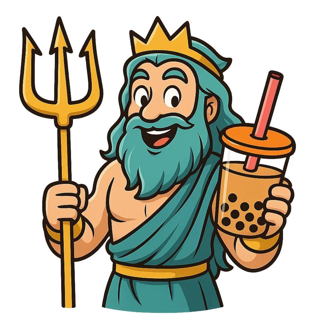 Poseidon With Bubble Tea Sticker Outdoor Uv-resistant Vinyl Sticker ...