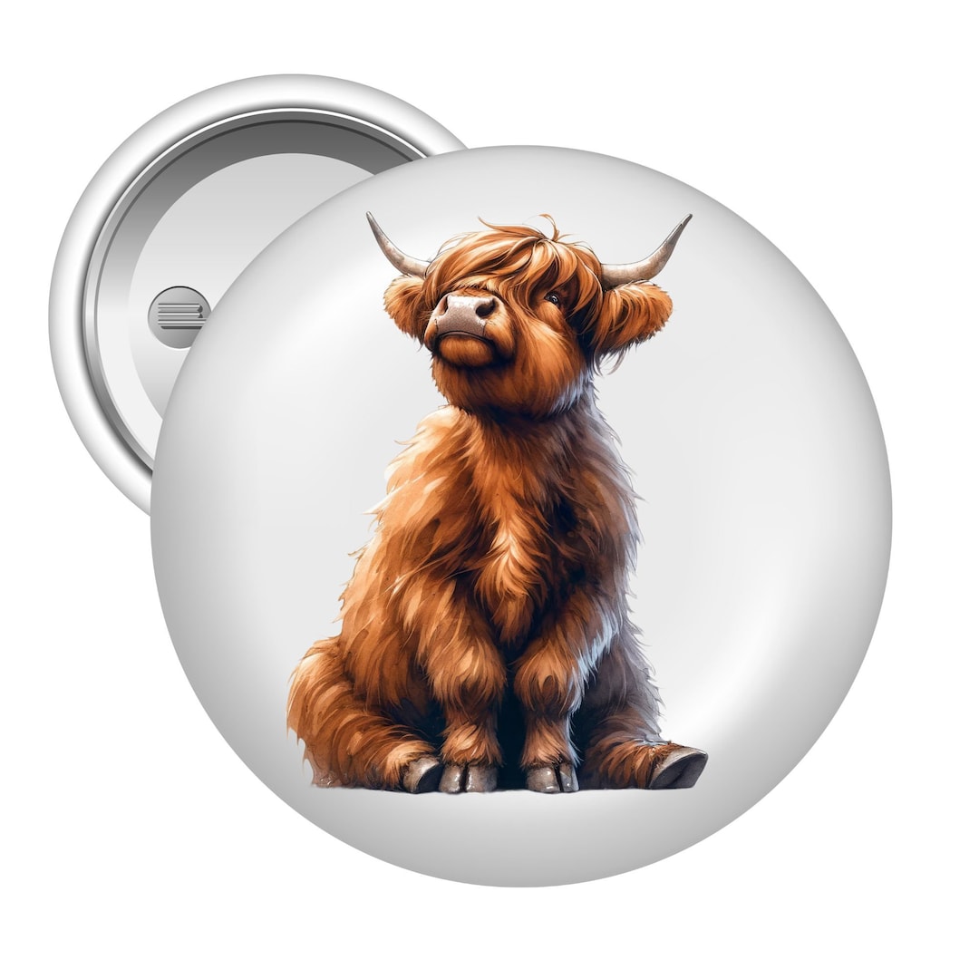 Handmade Buttons With Funny Highland Cow Motif Individual Badges ...