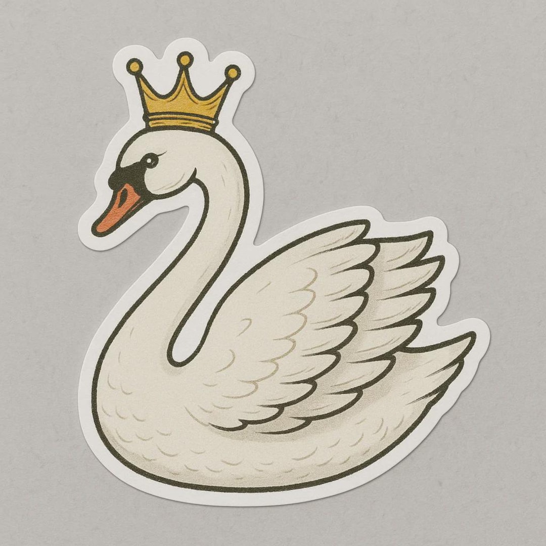Swan With Crown Sticker – Elegant Bird Sticker in Fairytale Style for ...