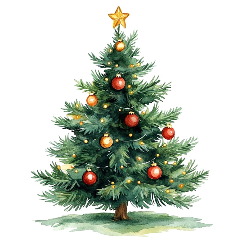 4X Weihnachtsbaum Sticker Aquarell Christmas Tree Aufkleber Winter Deko ...