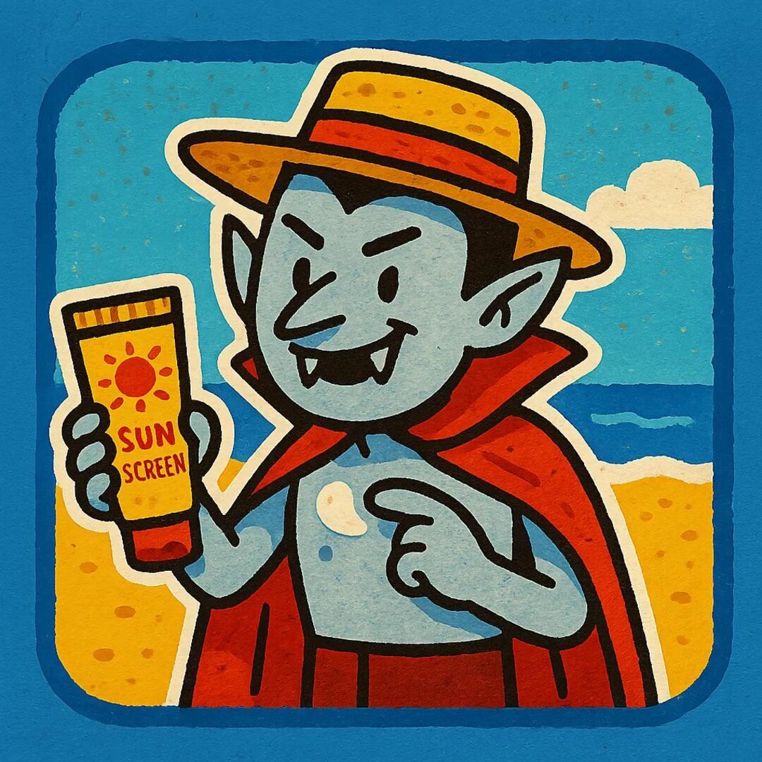 Vampire With Straw Hat & Sunscreen on the Beach – Funny Cartoon Sticker ...