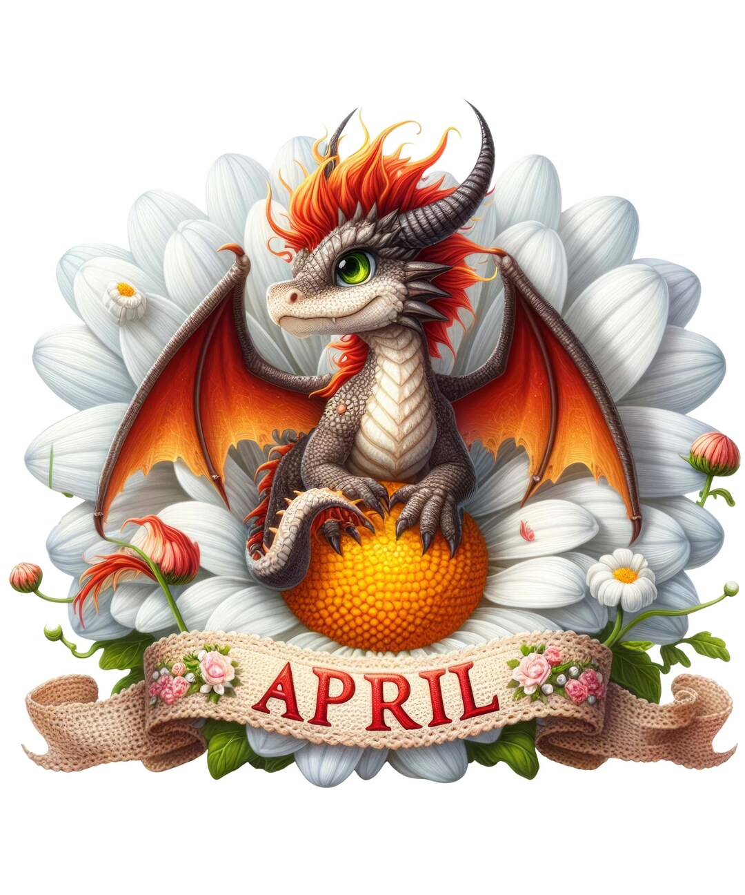 Car Sticker April Birthday Dragon – Magical Dragon With Daisies and ...