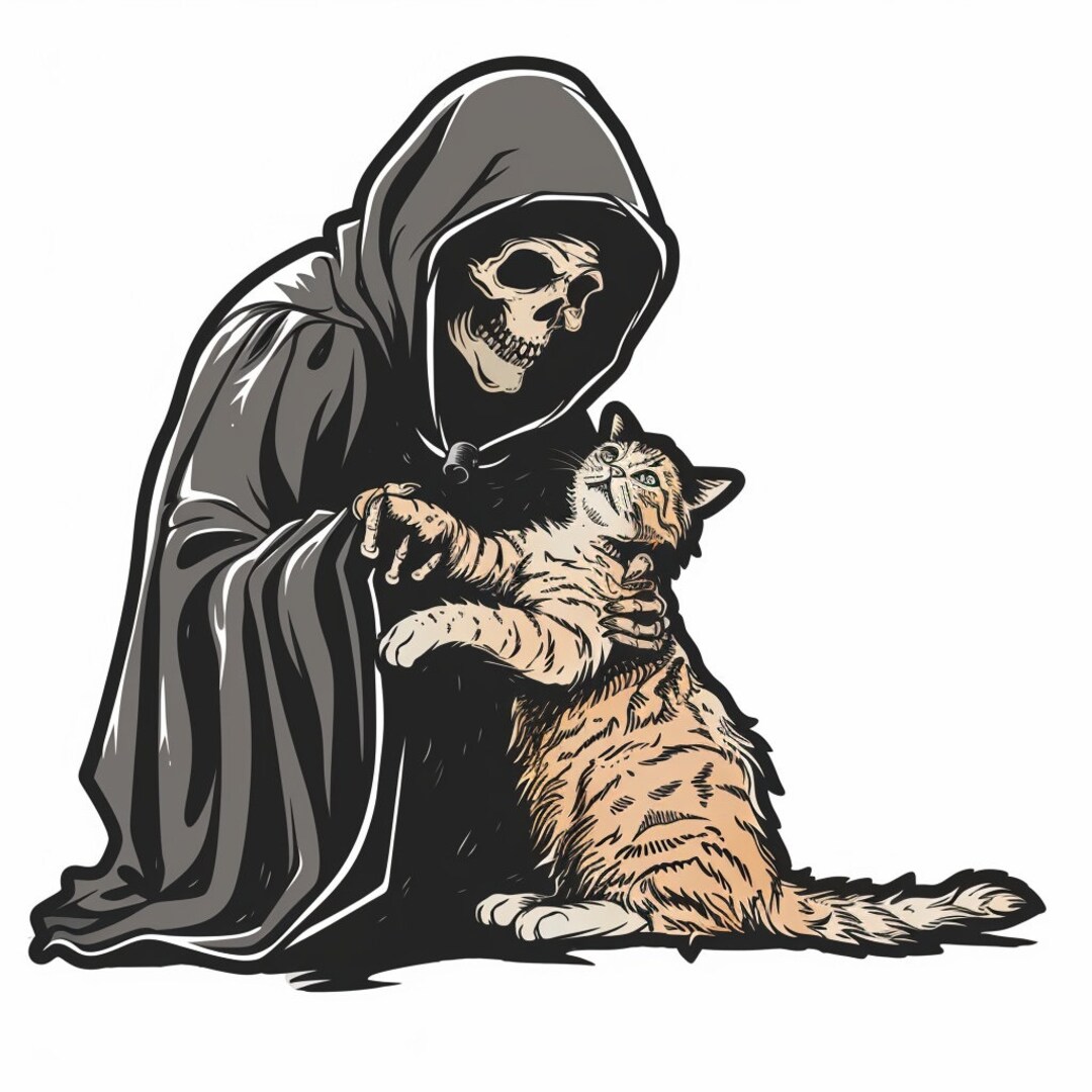 Car Sticker Grim Reaper Stroking a Cat Decal Weatherproof Outdoor Vinyl ...
