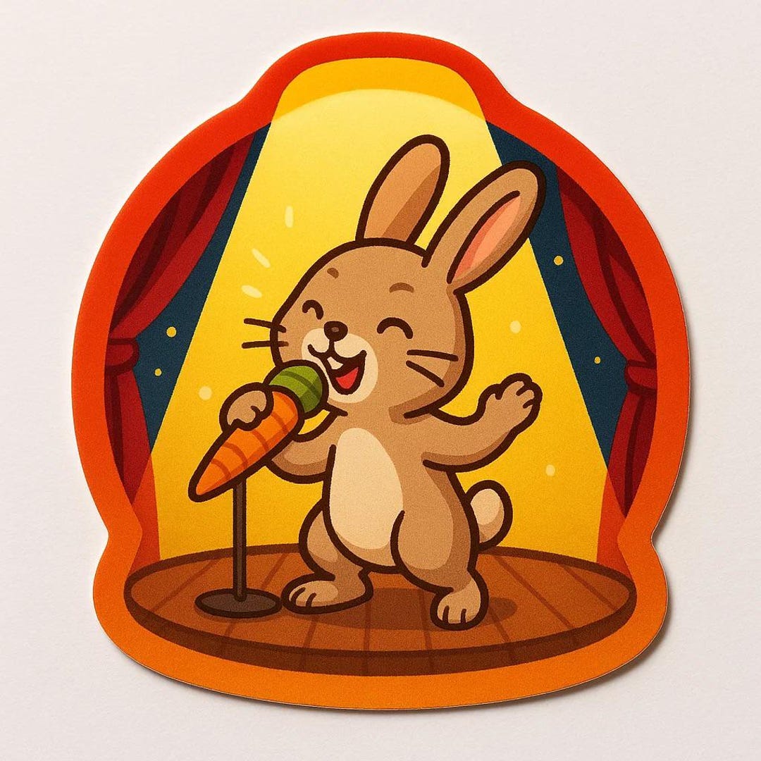 Rabbit Sticker With Carrot Microphone on Stage Funny Laptop Sticker for ...