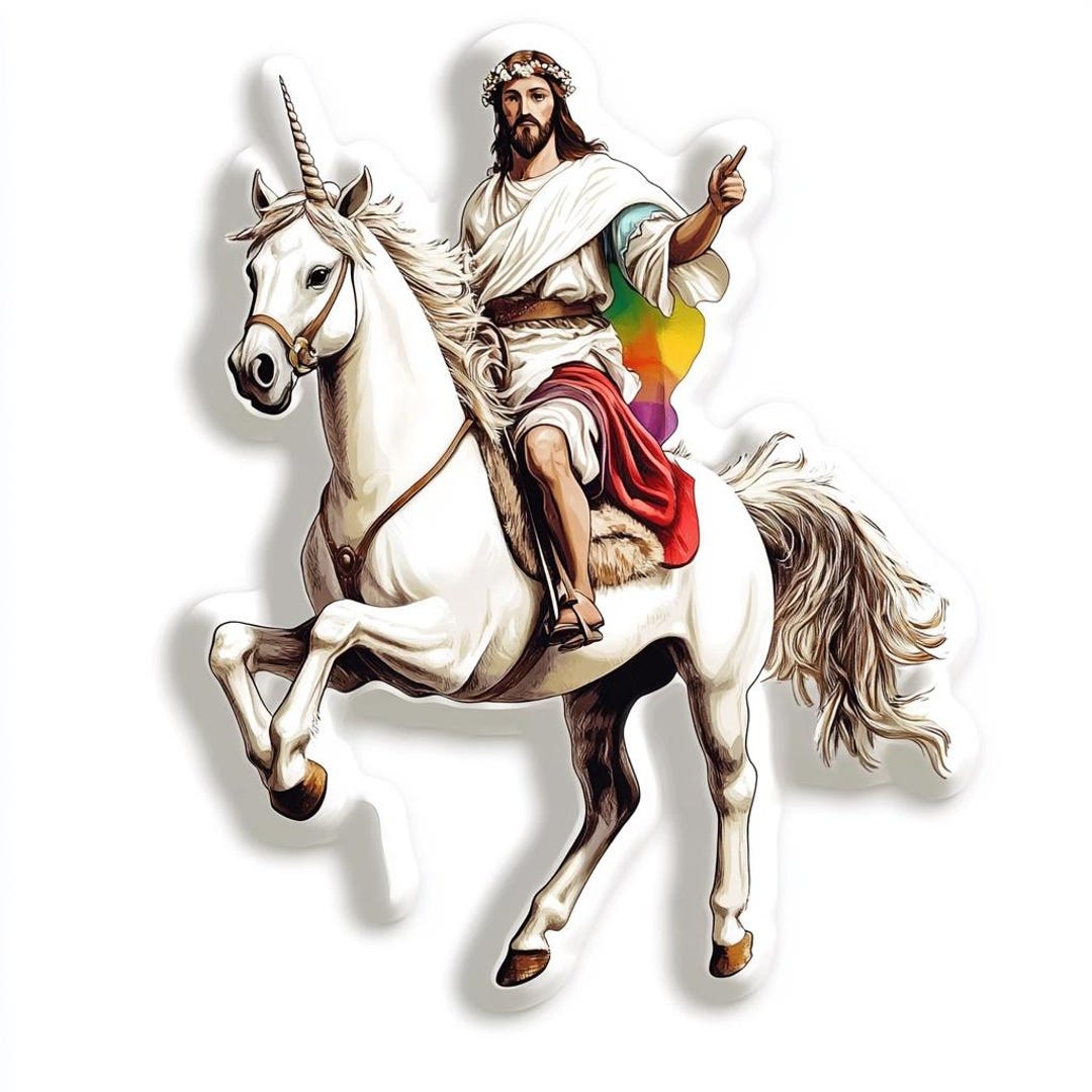 Car Sticker Jesus Riding on Unicorn Sticker Weatherproof Outdoor Vinyl ...