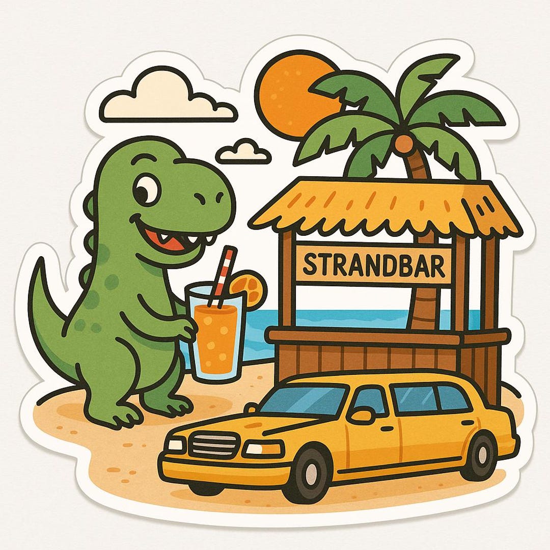 Dino With Lemonade at the Beach Bar – Funny Car Sticker – Weatherproof ...