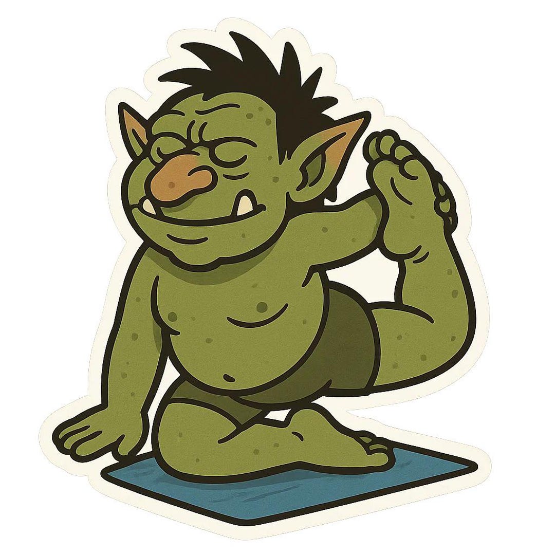 Troll Yoga Sticker – Funny Mythical Creature Doing Yoga on a Too Small ...