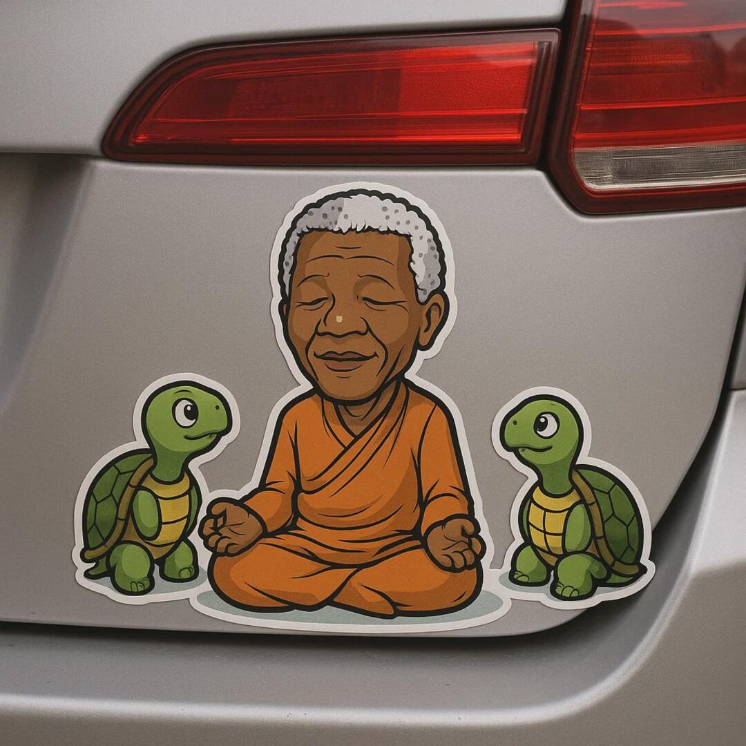 Nelson Mandela Sticker Meditating With Turtles Comic Sticker for Camper ...