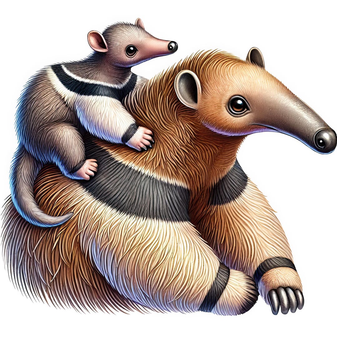 3X Anteater Sticker With Baby Cartoon Sticker Cute Animal Motif Wall ...