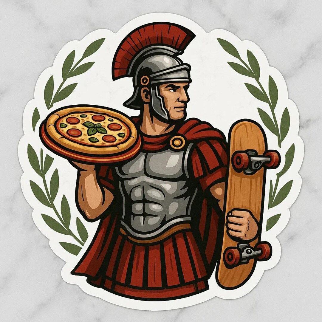 Roman Soldier Sticker With Skateboard and Shield as Pizza Plate Funny ...