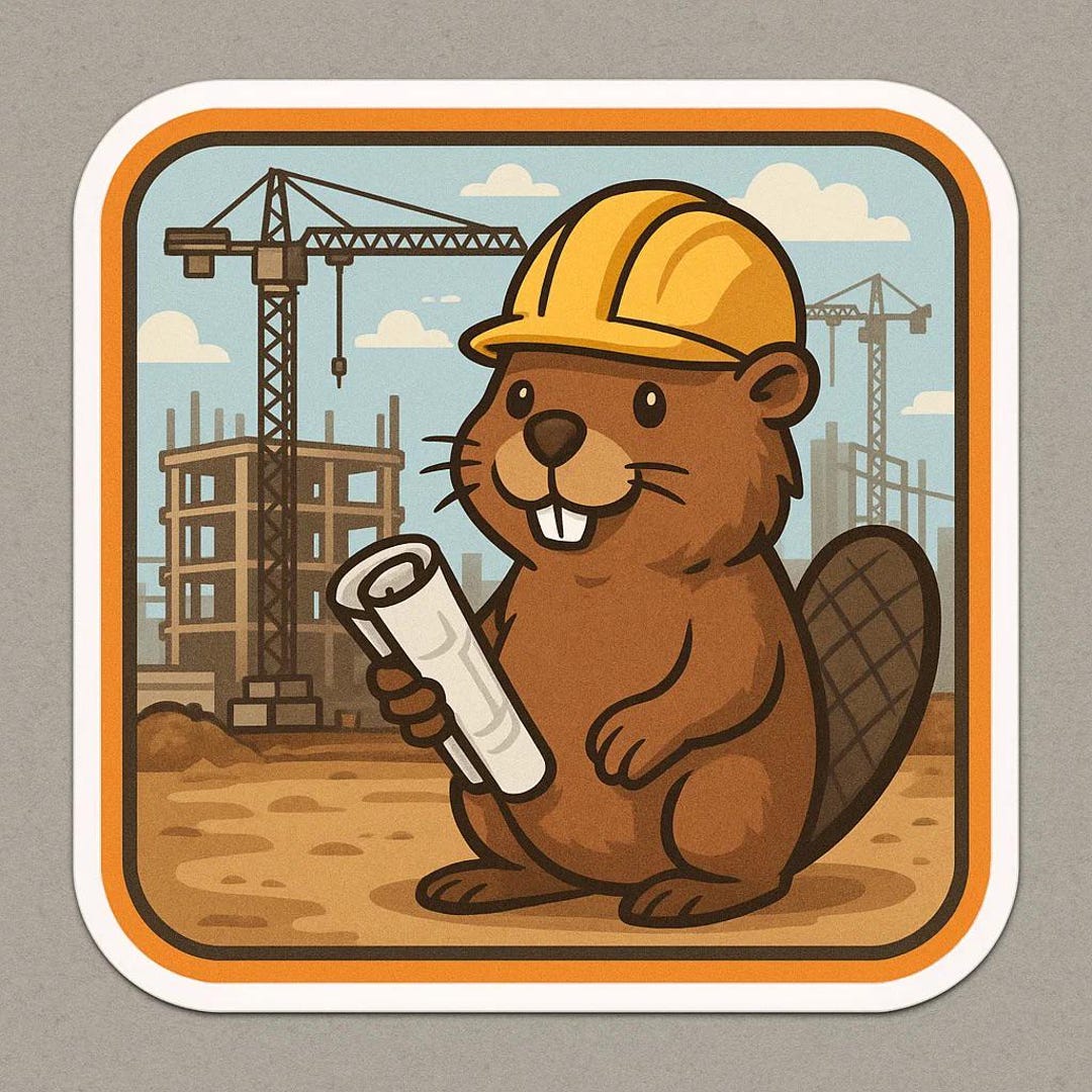 Architect Beaver Sticker | Beaver With Helmet & Blueprint ...