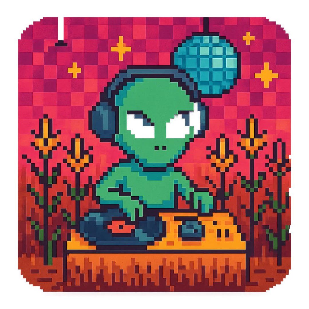 2X Alien DJ With Record Player in Cornfield Disco – Funny Cartoon ...