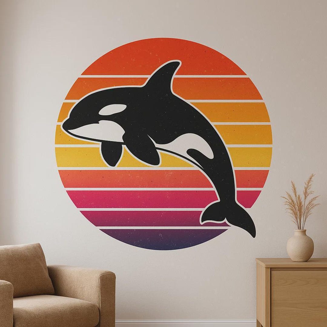 Killer Whale Retro Sunset Wall Sticker – Vintage Orca Design for Living ...