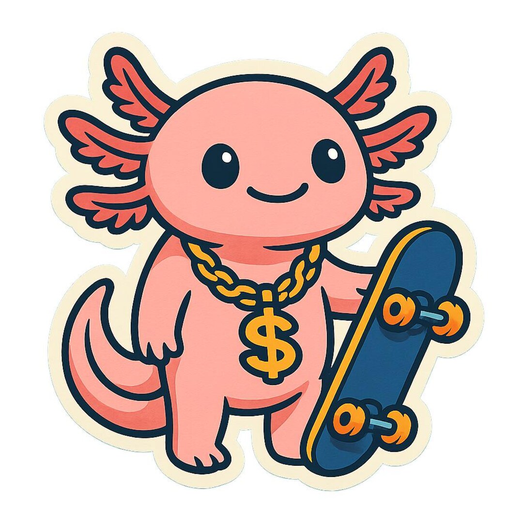 Axolotl With Skateboard & Bling Sticker – Funny Car Sticker ...