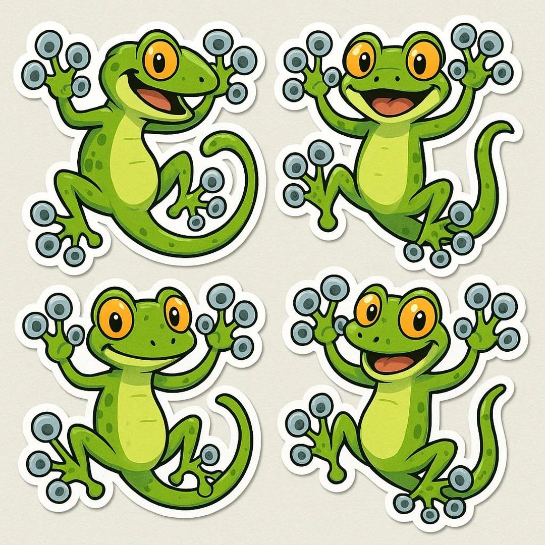 Sticker Set Gecko Sticker With Suction Cup Hands Funny Comic Sticker ...