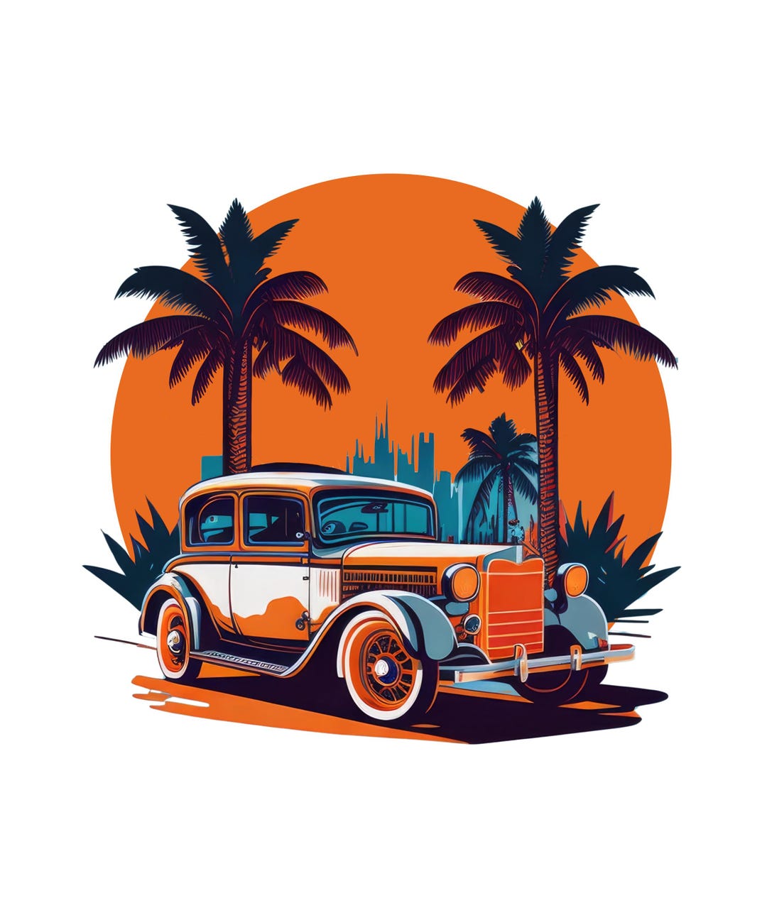 Retro Car Sticker – Vintage Car Art Sticker – Classic Vintage Car Motif ...