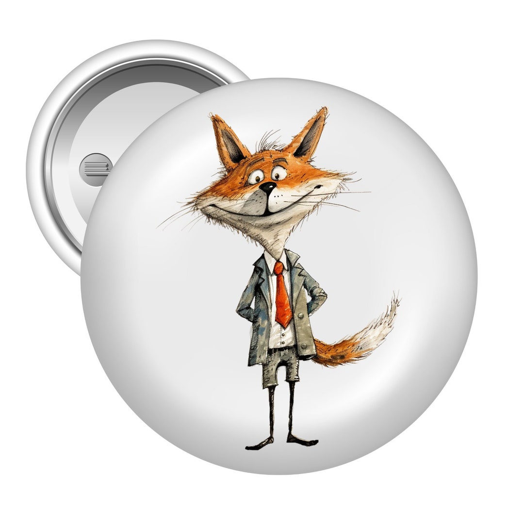 Handmade Buttons With Funny Fox Motif Individual Badges Perfect for ...