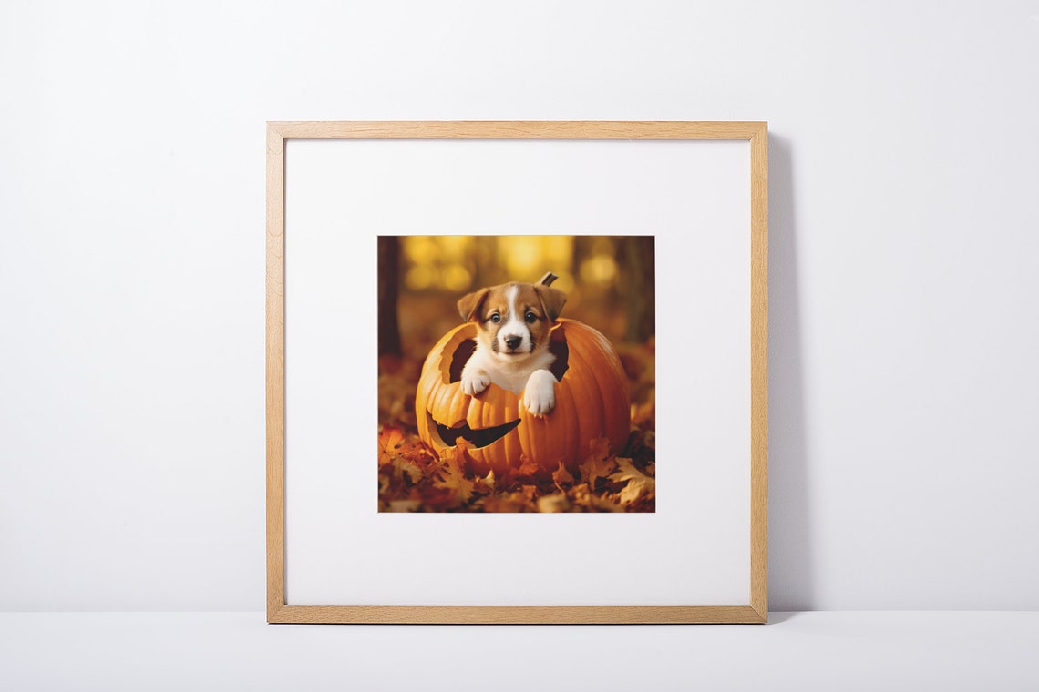 Fall Puppy in Pumpkin Art Instant Download Wallpaper - Etsy