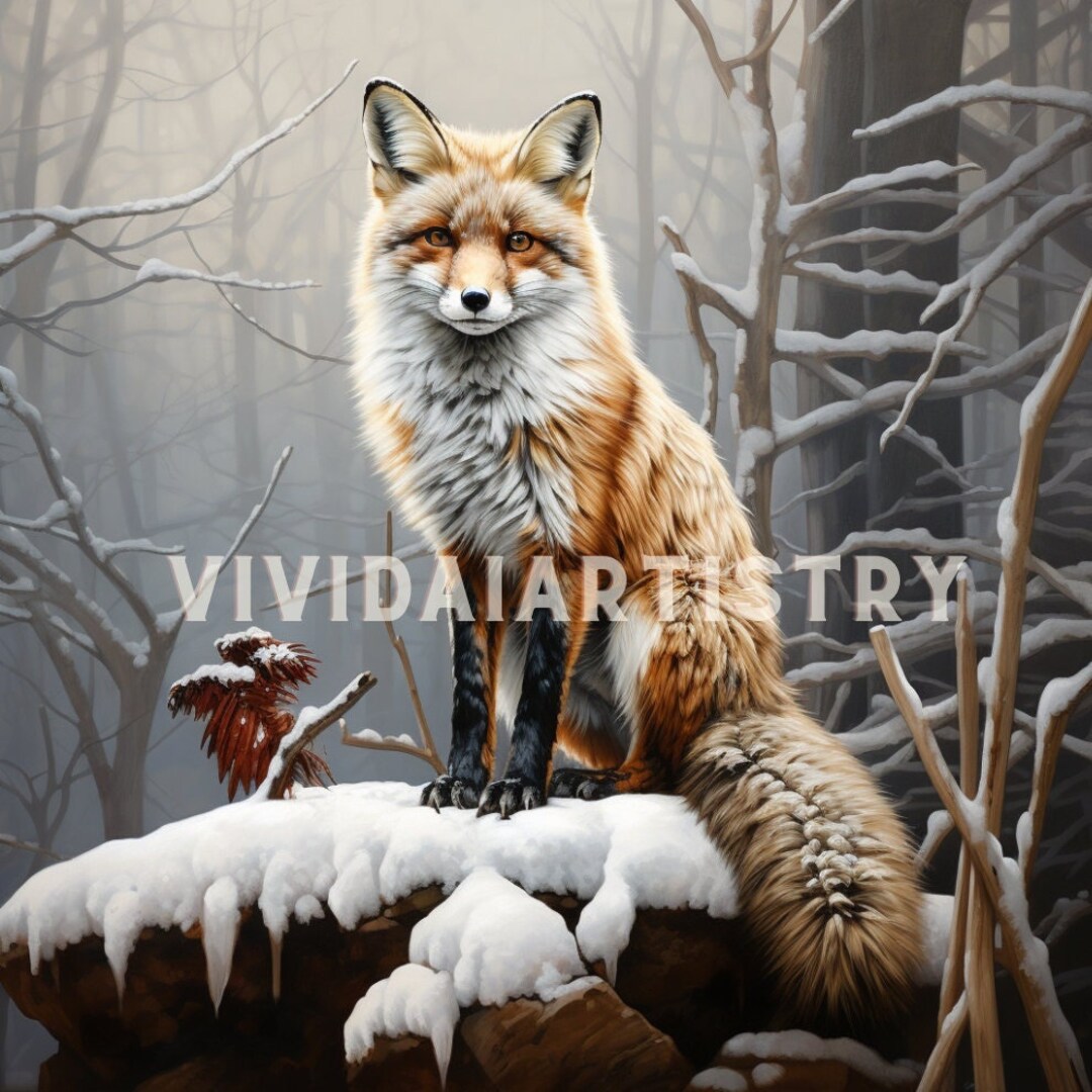Winter Fox in the Forest Digital Art - Enchanting Wildlife Artwork - Etsy
