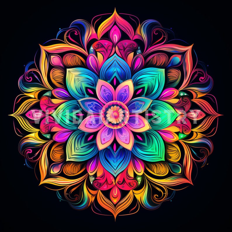 Neon Mandala 4-pack - Vibrant Printable Art & Digital Wallpapers, Zen ...