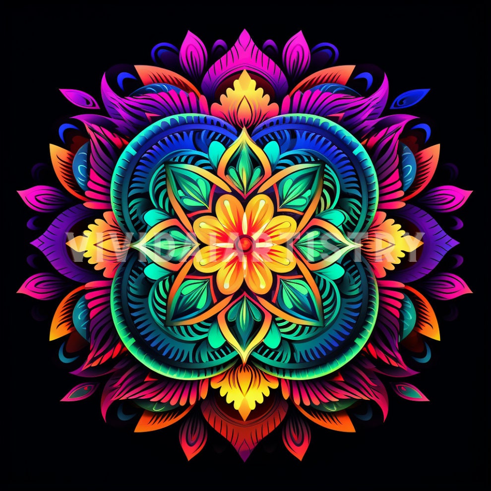Neon Mandala 4-pack - Vibrant Printable Art & Digital Wallpapers, Zen ...