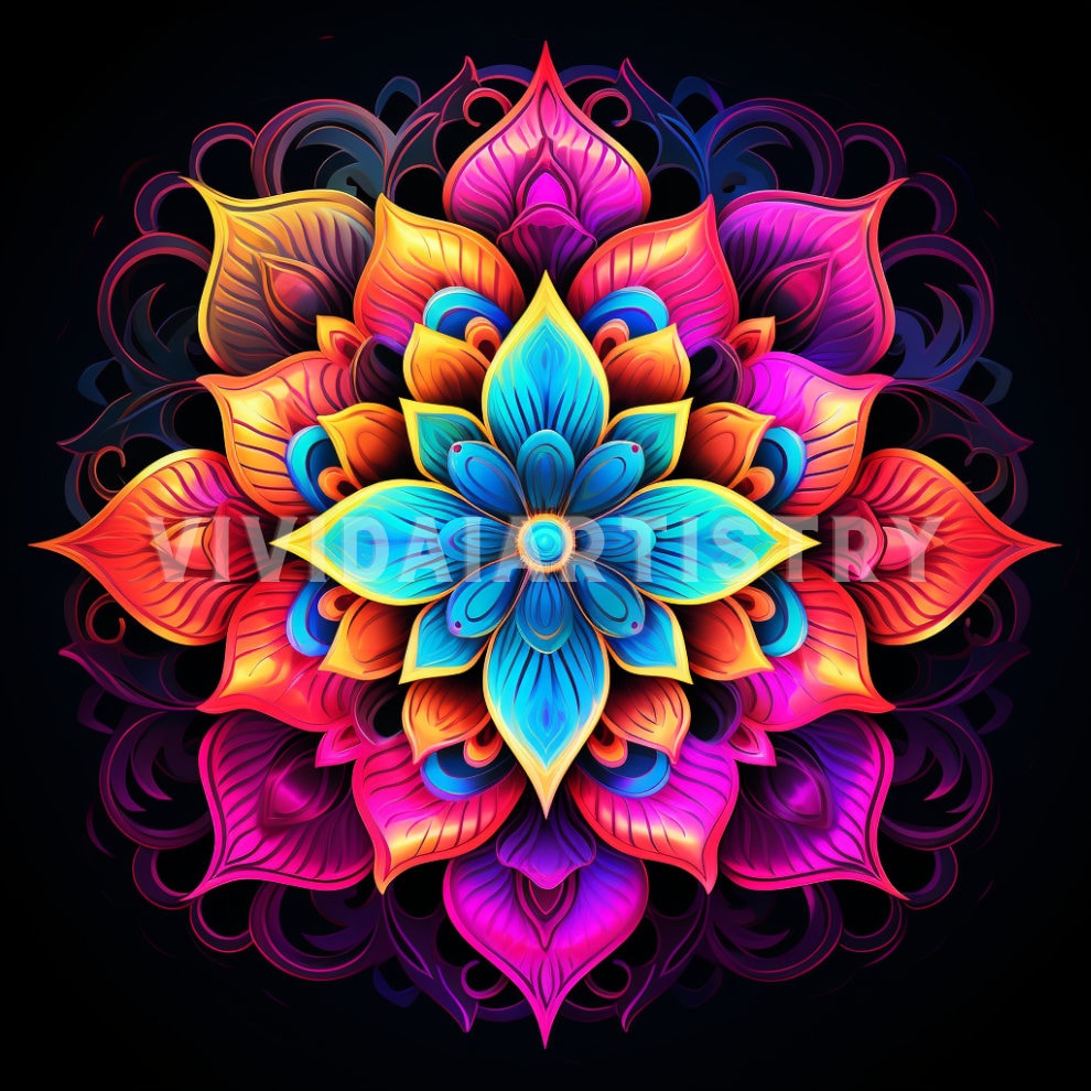 Neon Mandala 4-pack - Vibrant Printable Art & Digital Wallpapers, Zen ...
