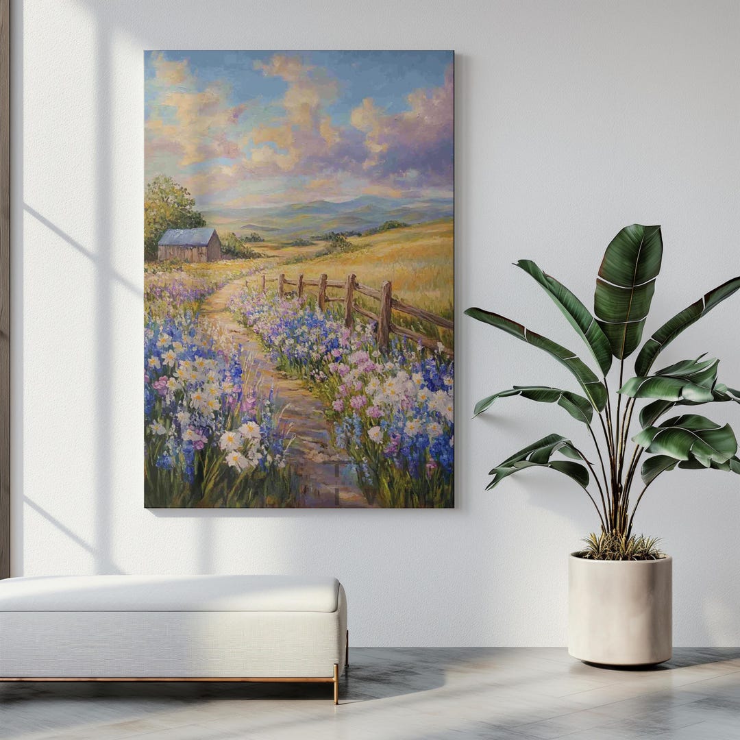 Vintage European Countryside Wall Art, Rustic Landscape Painting ...