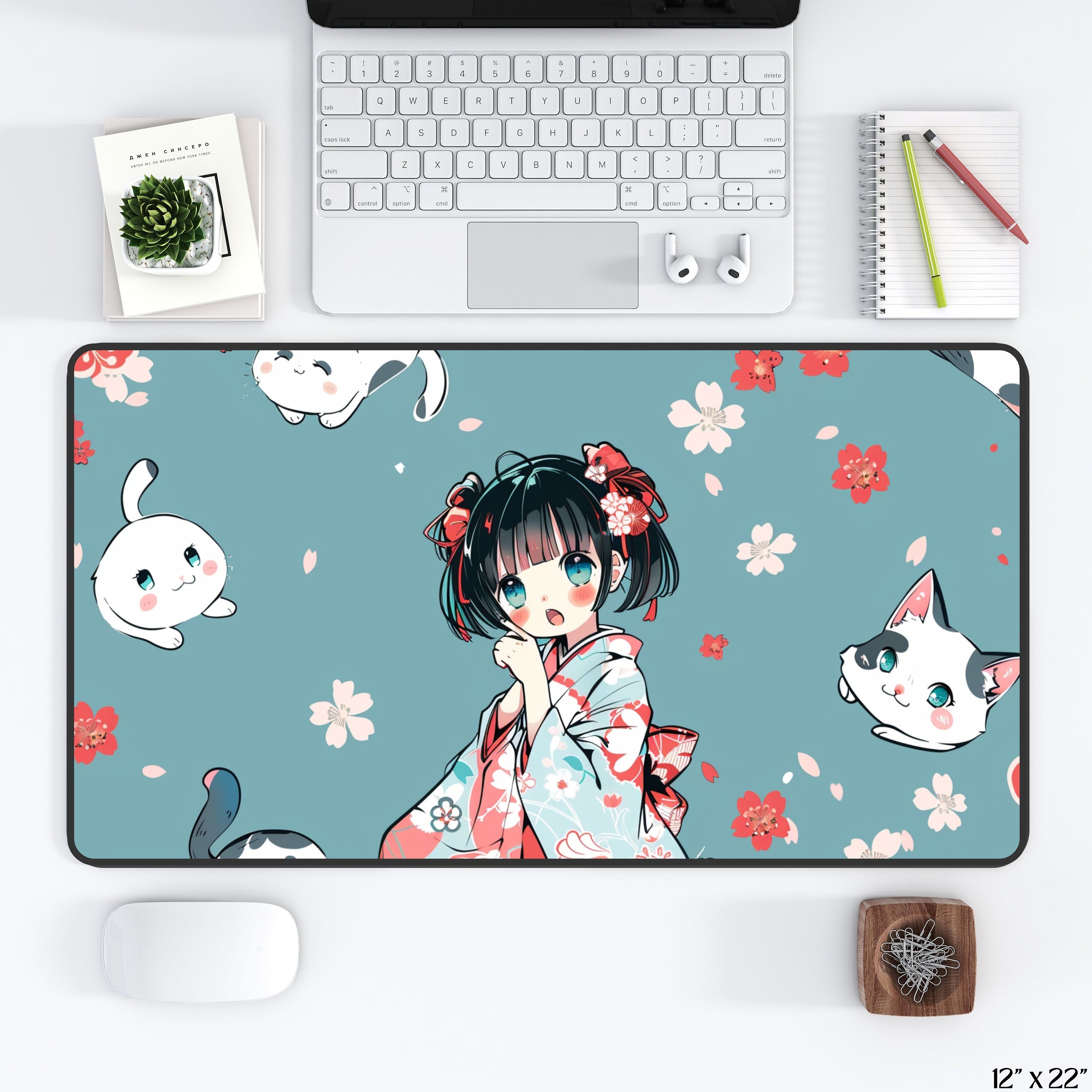 Trendy Anime Desk Mat Aesthetic, Japanese Kawaii Desk Mat, Cute Mouse ...