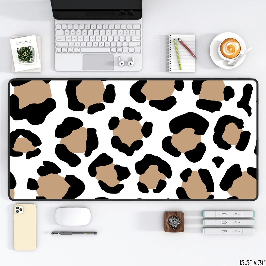 Leopard Print Desk Mat Aesthetic, Black and White Keyboard Mouse Pad ...