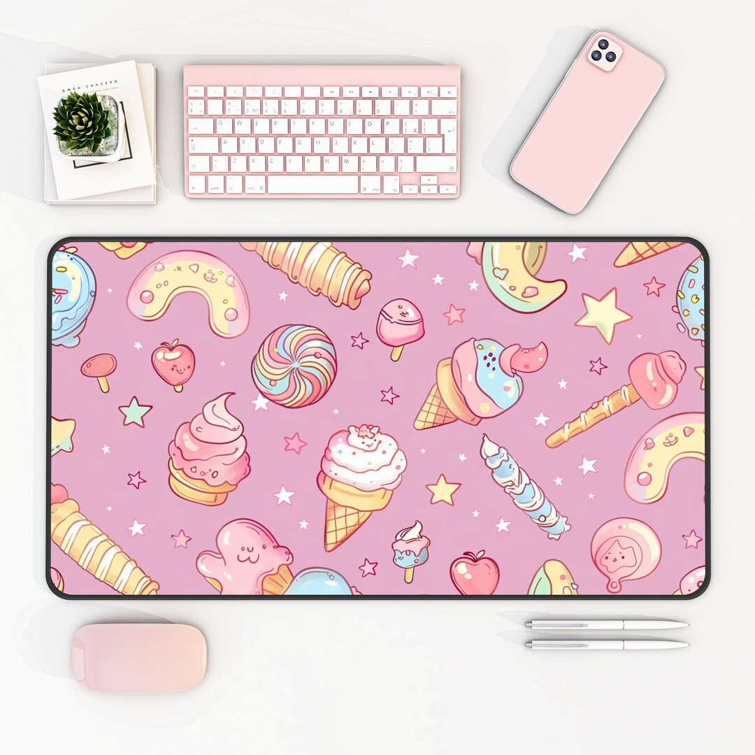 Kawaii Desk Mat Aesthetic Keyboard Mat, Ice Cream Food Gaming Mouse Pad ...