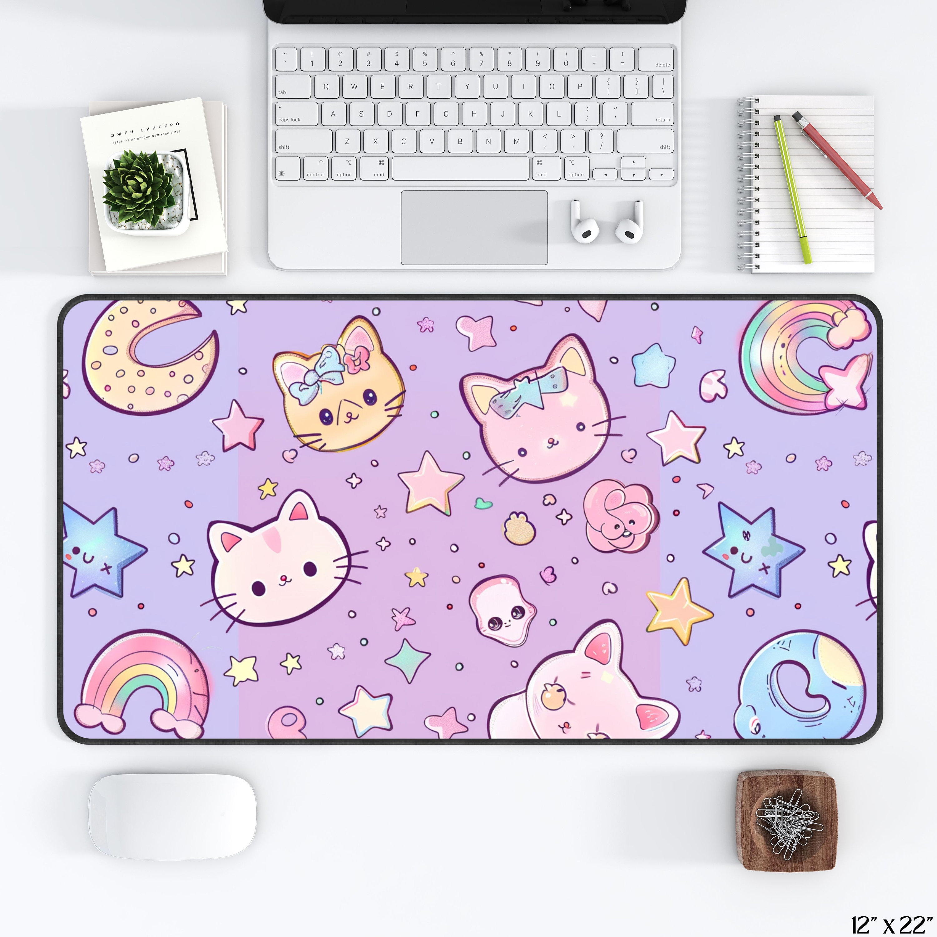 Kawaii Desk Mat Aesthetic, Pink Kitty Cat Keyboard Mat, Gaming Mouse ...