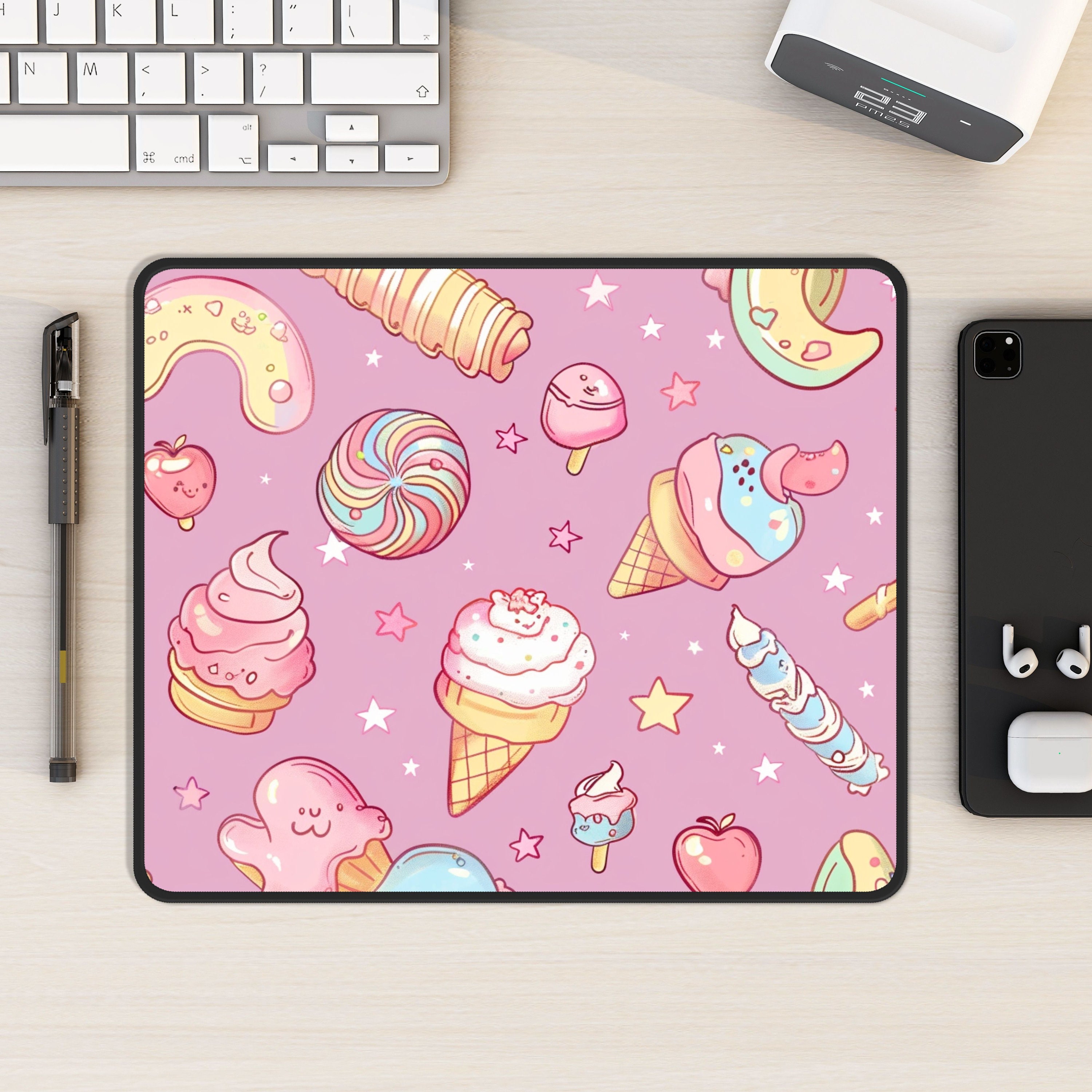 Kawaii Desk Mat Aesthetic Keyboard Mat, Ice Cream Food Gaming Mouse Pad ...