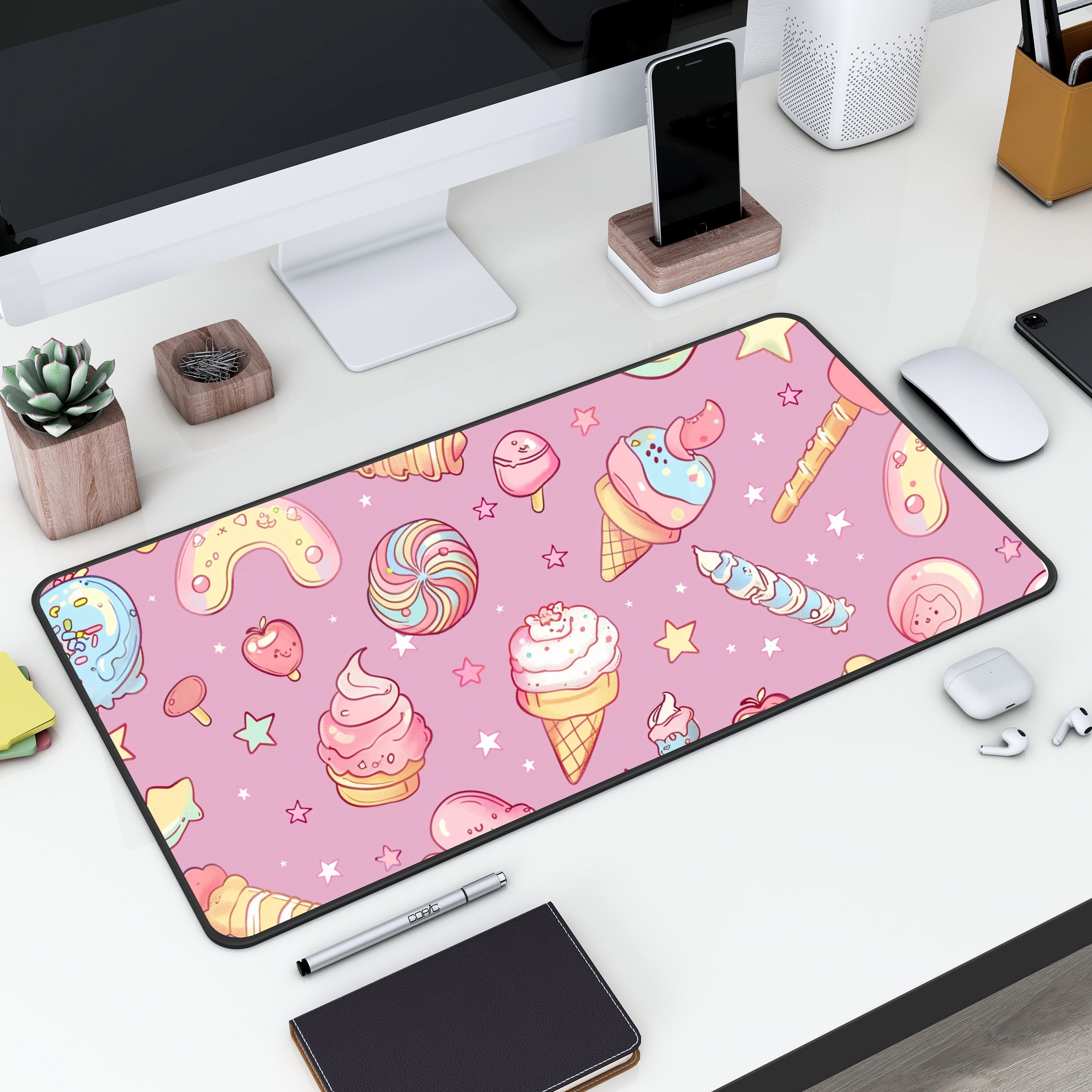 Kawaii Desk Mat Aesthetic Keyboard Mat, Ice Cream Food Gaming Mouse Pad ...