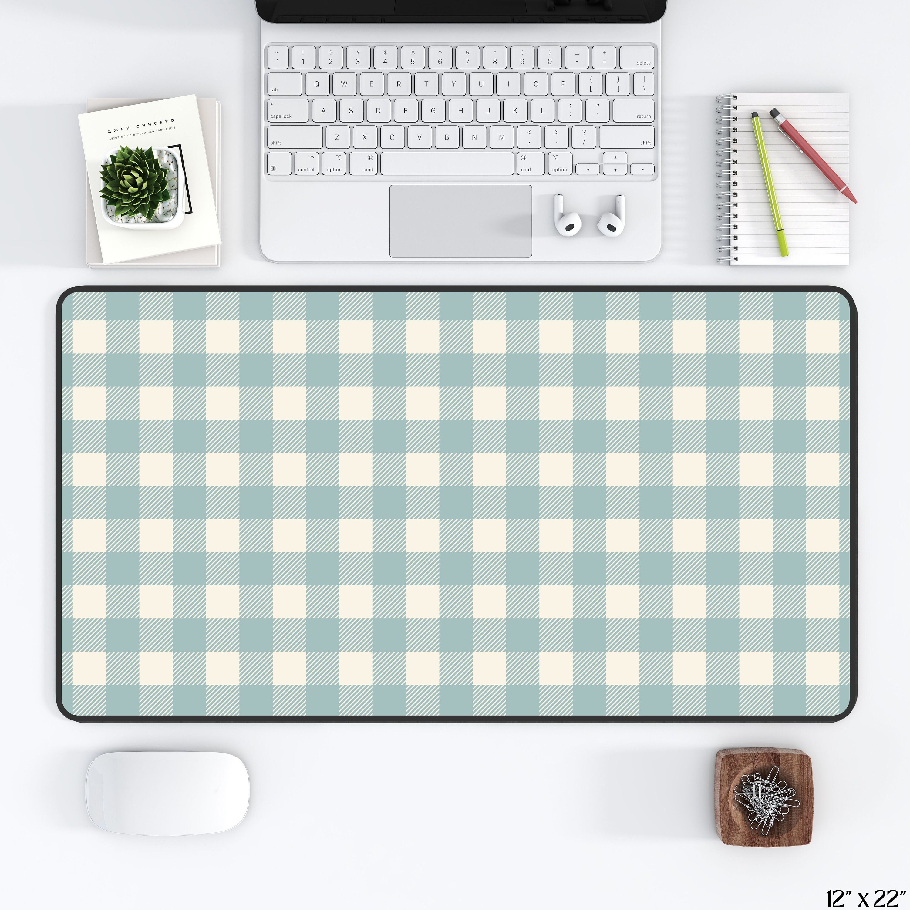 Checkered Boho Desk Mat Aesthetic, Trendy Minimalist Mouse Pad ...