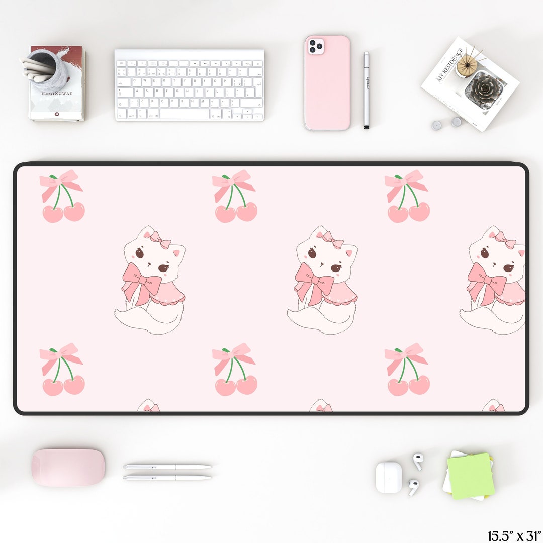 Kitty Cat Coquette Desk Mat Aesthetic, Cute Mouse Pad for Office, Girly ...