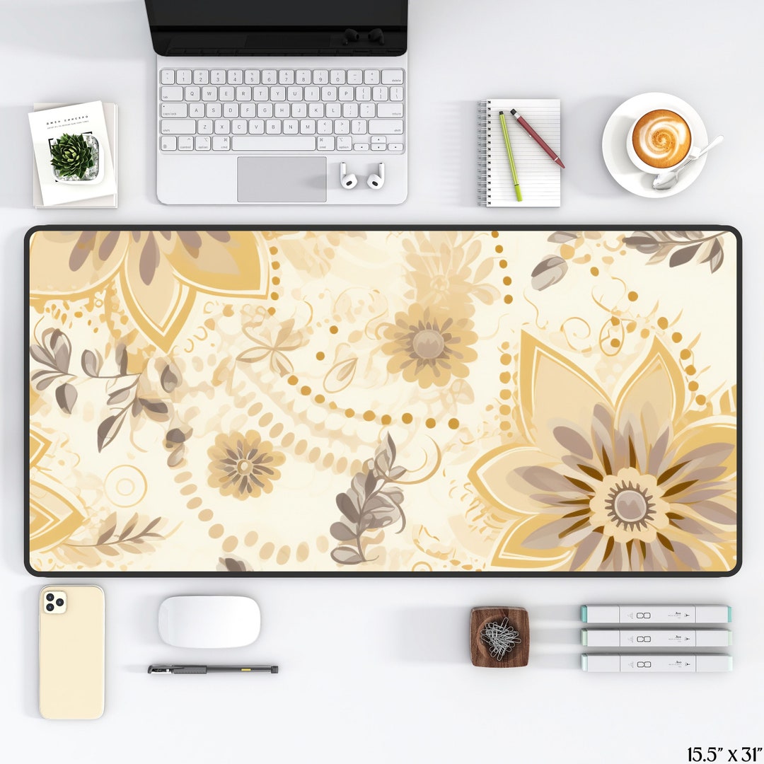 Cute Boho Desk Mat, Bohemian Large Gaming Mousepad, Floral Hippie Home ...