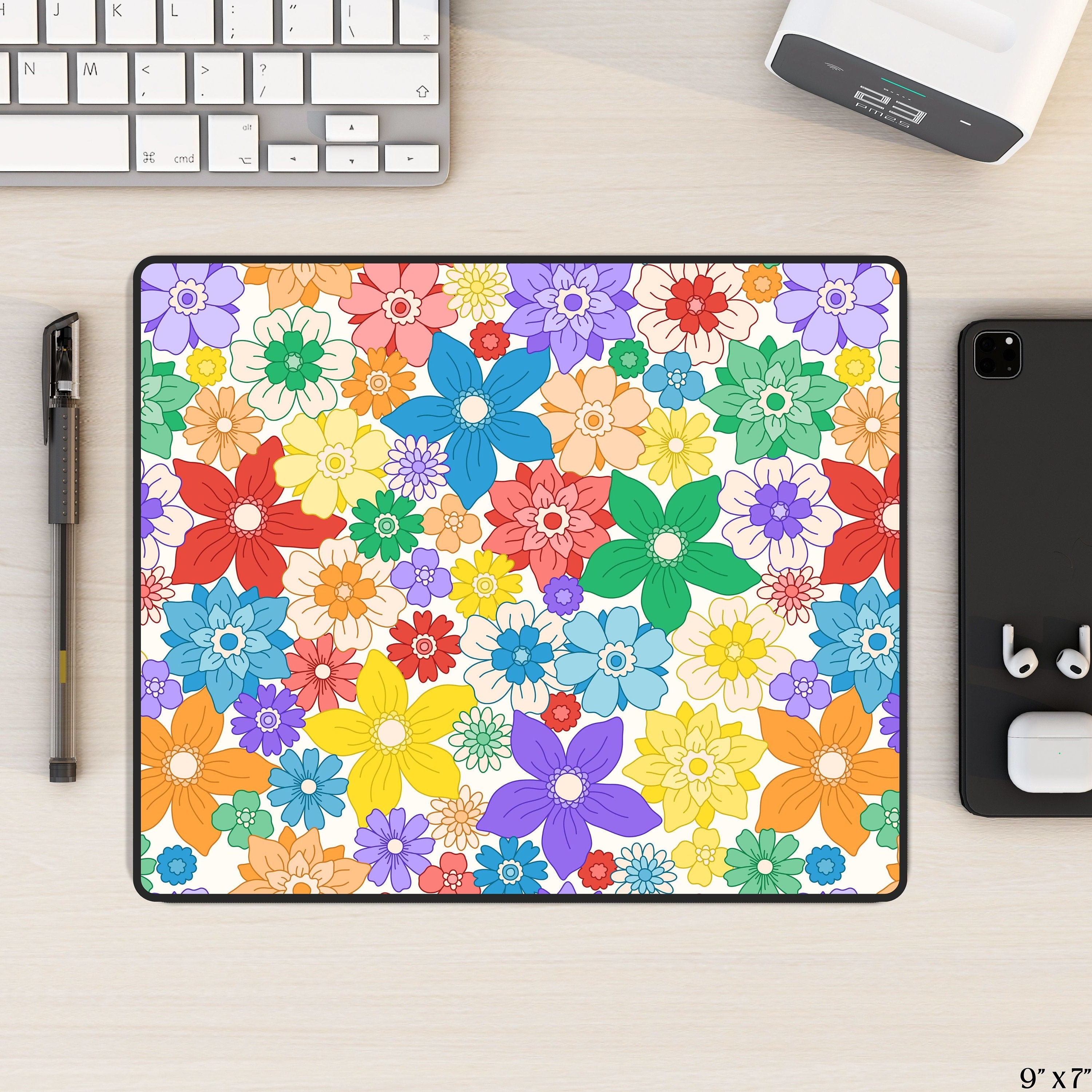 Floral Desk Mat Aesthetic, LGBTQ Deskmat, Rainbow Mouse Pad, Work Home ...