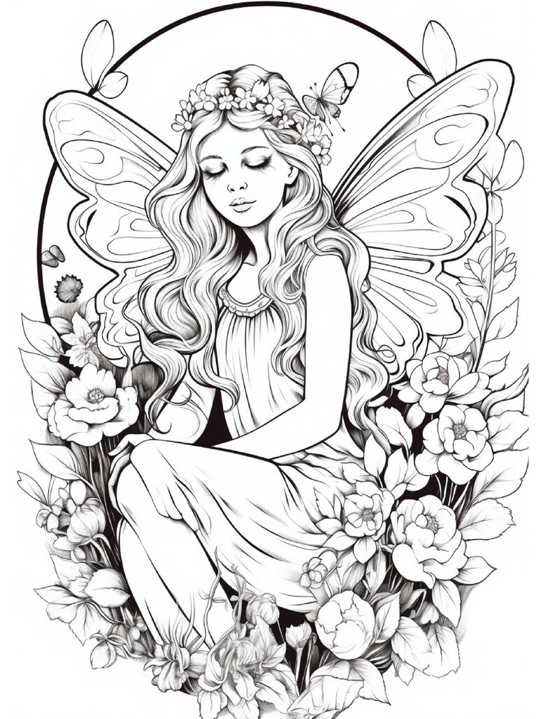 50 Floral Moon Fairy Coloring Book, Fairy Tale Coloring Pages, Moon ...