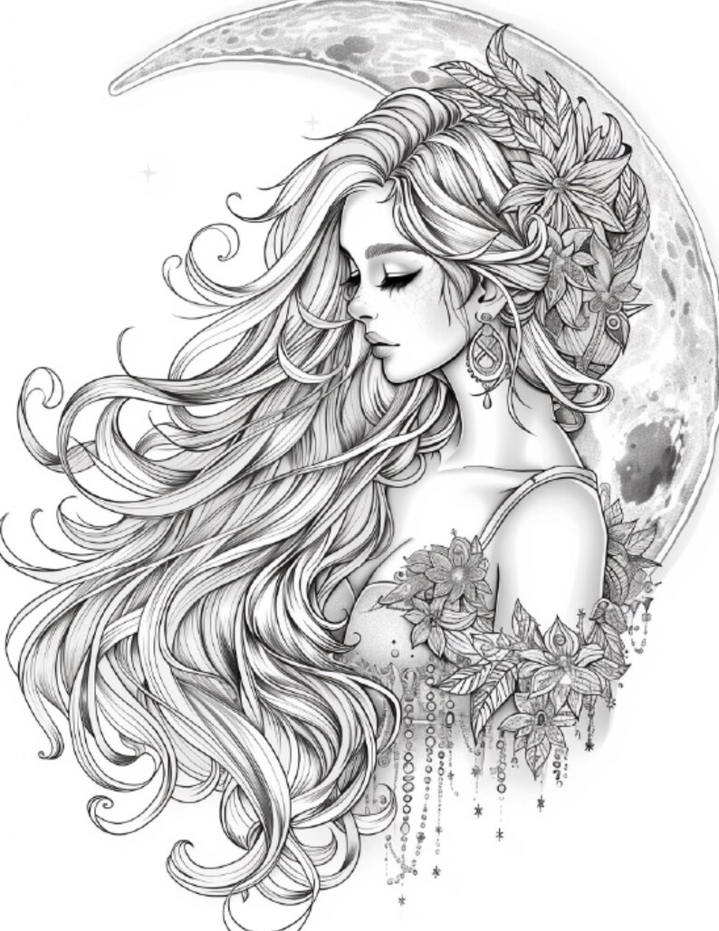 Moon Fairy Coloring Book Fairy Tale Activity Book Adult Coloring Pages ...
