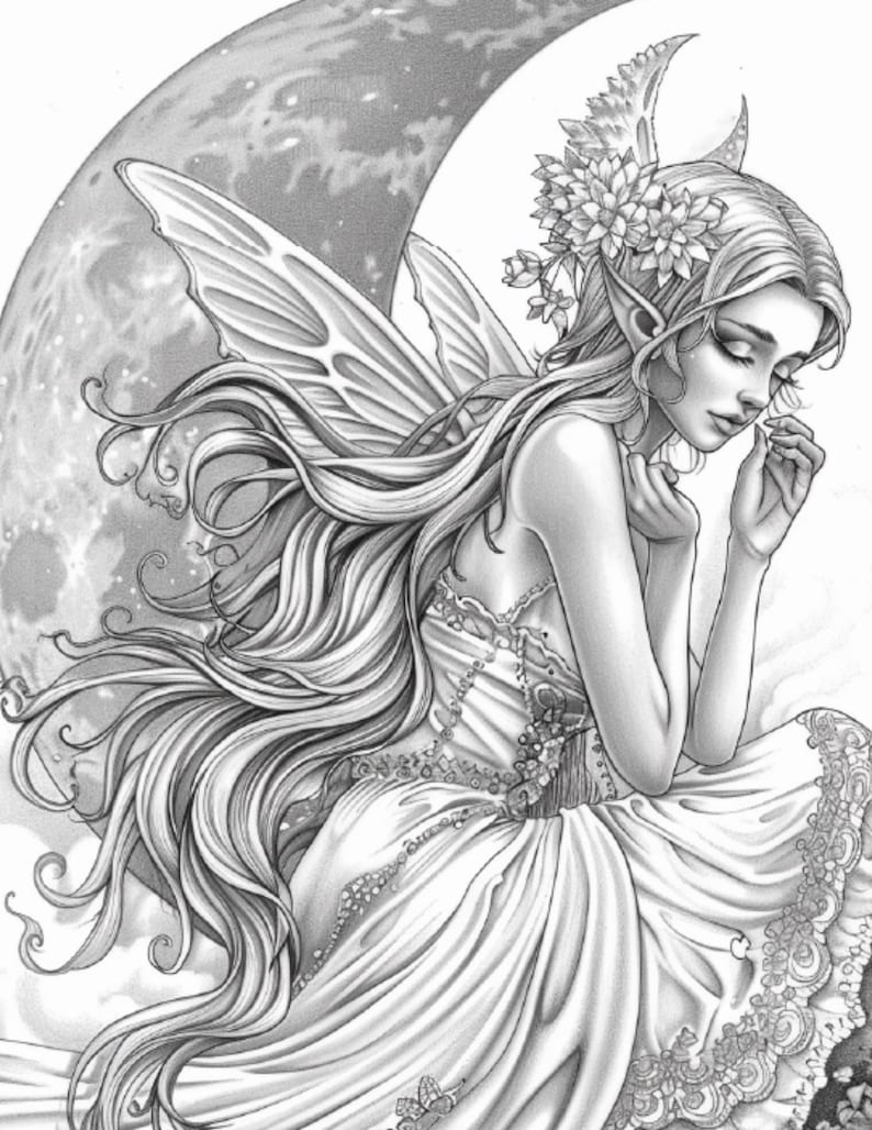 Moon Fairy Coloring Book Fairy Tale Activity Book Adult Coloring Pages ...