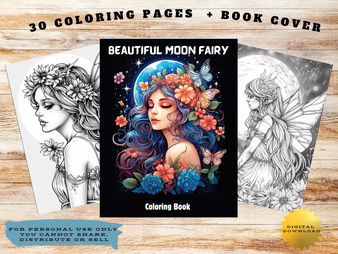 Moon Fairy Coloring Book Fairy Tale Activity Book Adult Coloring Pages ...